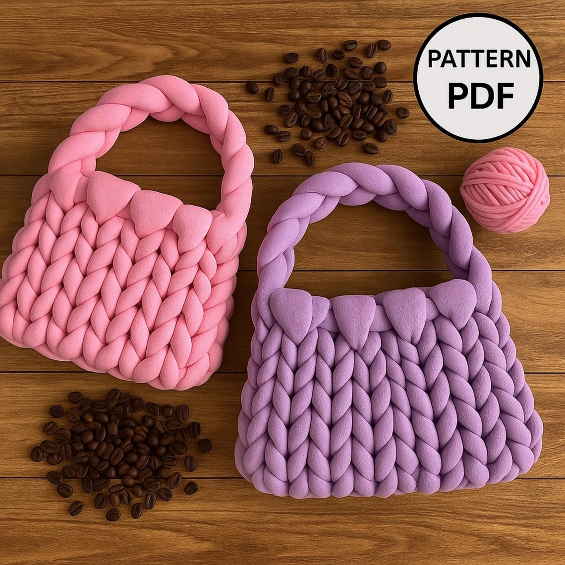 Chunky Knit Bubble Bag Pattern: Braided Handle, Jumbo Yarn (PDF ...