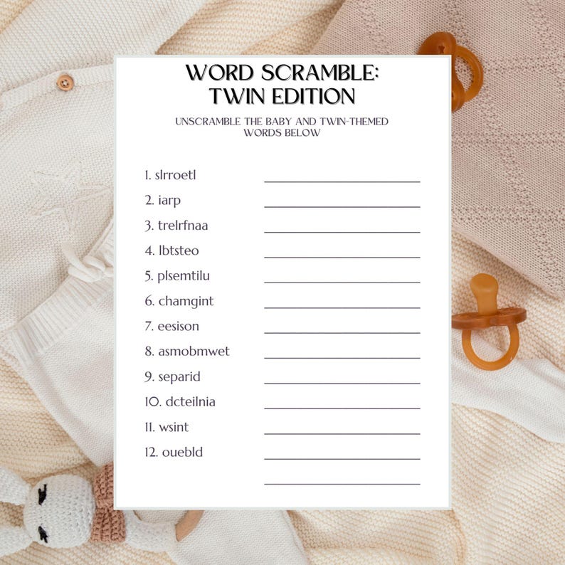 Twin Baby Shower Game, Activity, Printable, Digital Download- Word ...