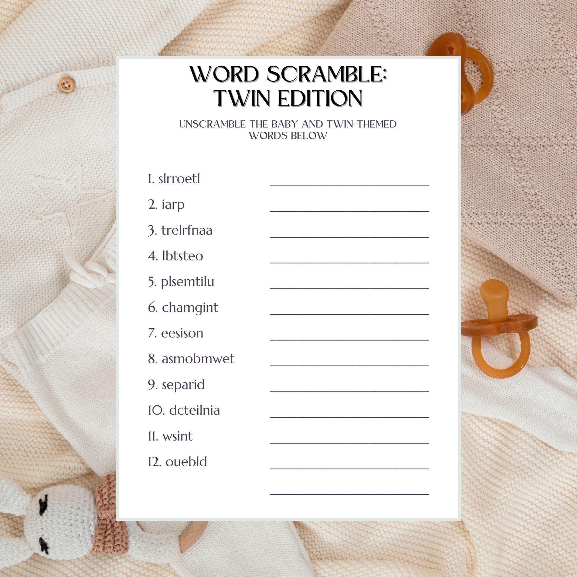Twin Baby Shower Game, Activity, Printable, Digital Download- Word ...