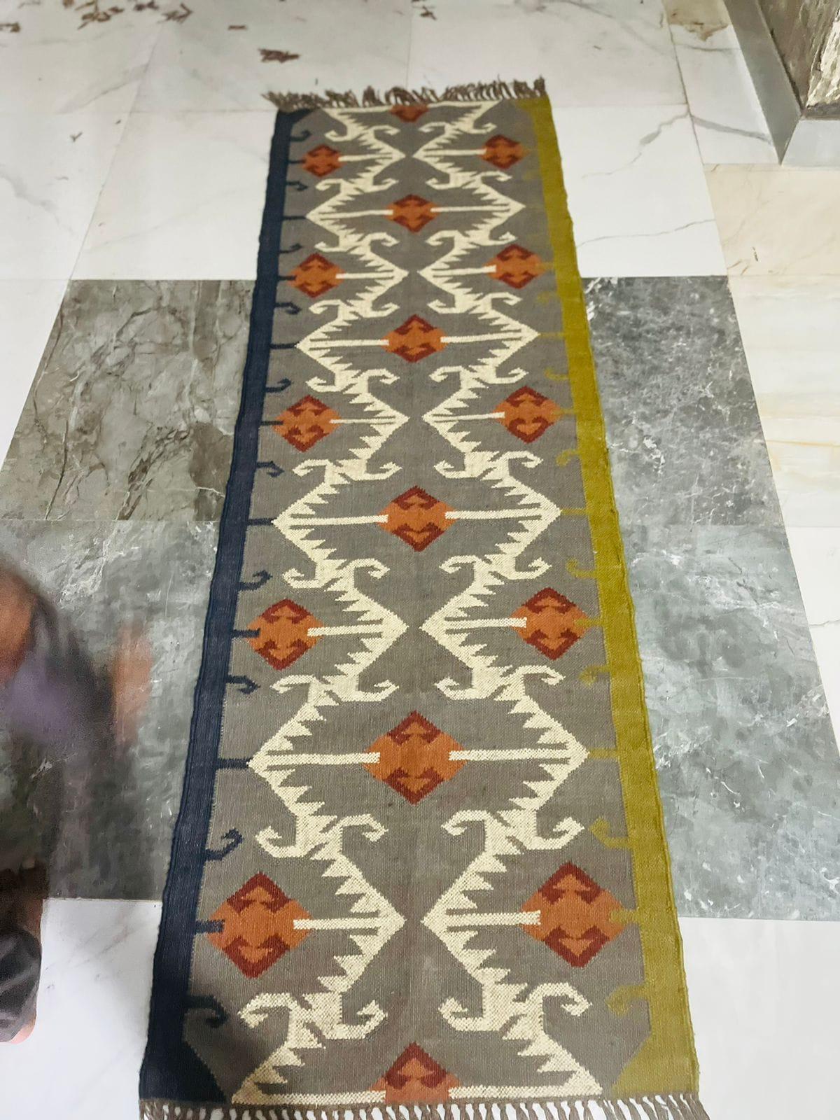 Handwoven Kilim Runner Rug: Wool & Jute, Traditional Indian Design ...