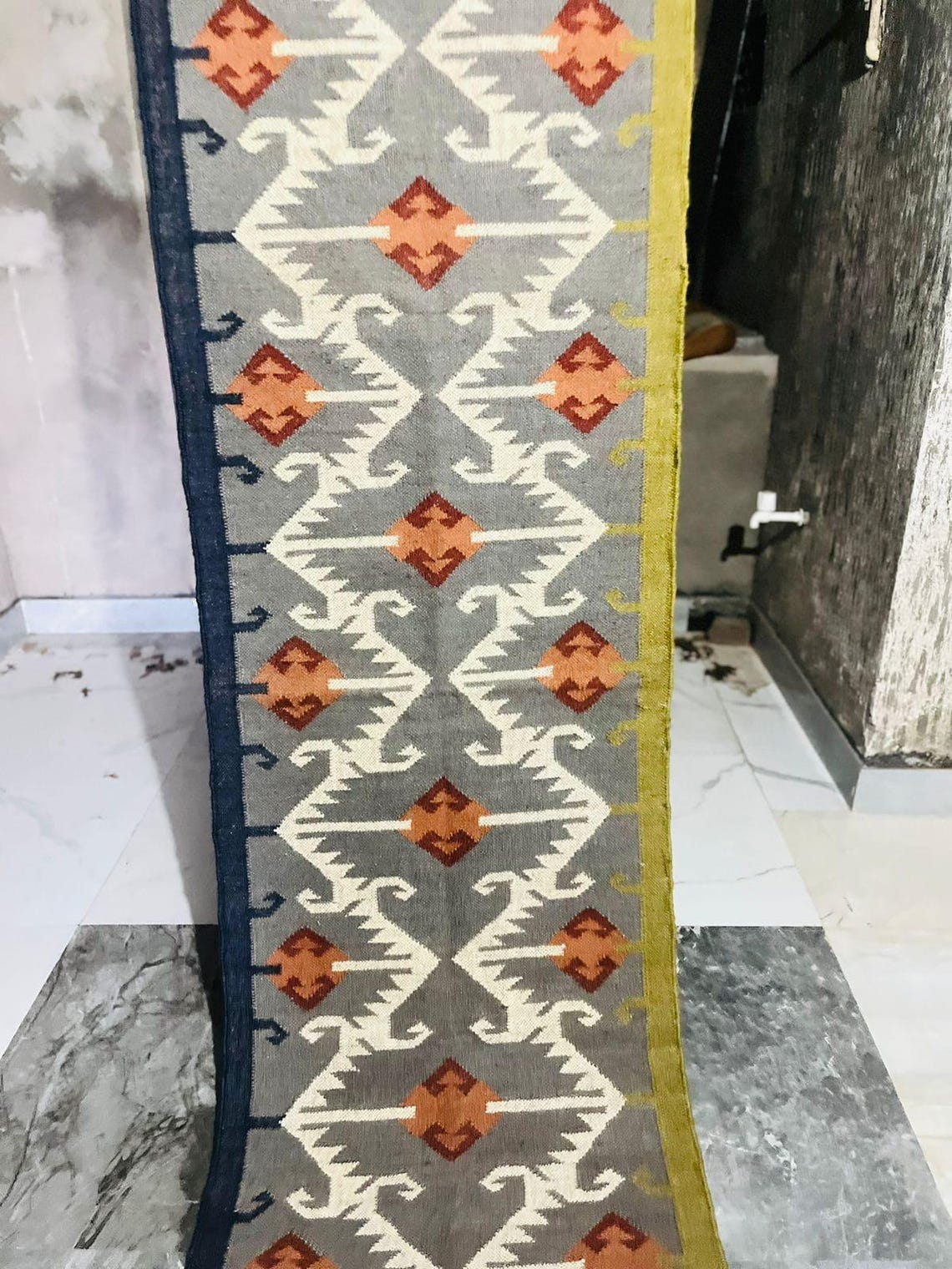 Handwoven Kilim Runner Rug: Wool & Jute, Traditional Indian Design ...