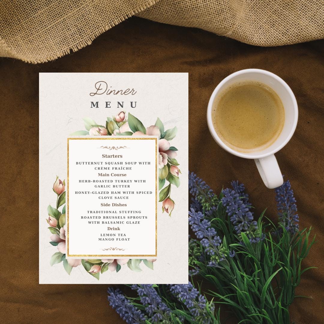Elegant Editable Dinner Menu Card | Canva Template | Instant Download ...
