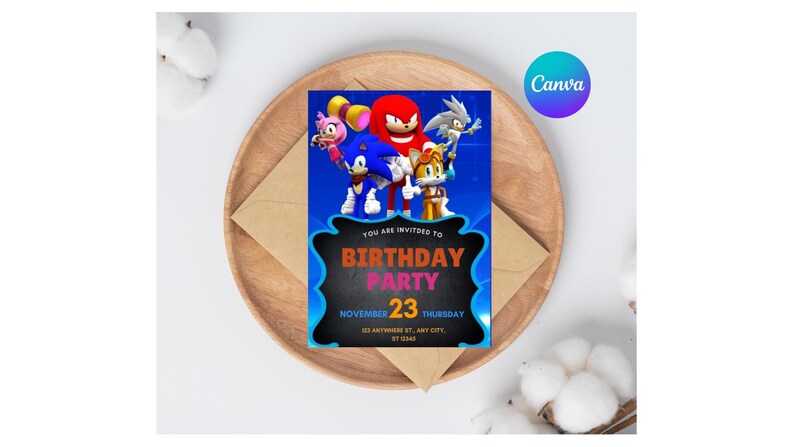 Sonic Birthday Card: Kids Party Invitation, Editable Template (digital ...