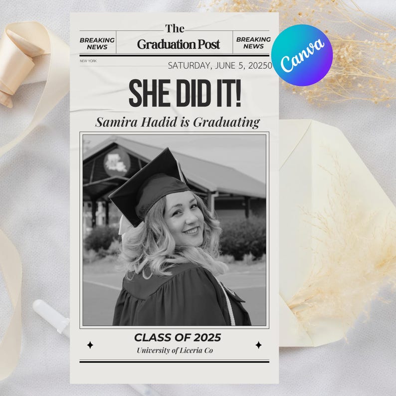 Elegant Newspaper Style Graduation Announcement Post | Editable ...