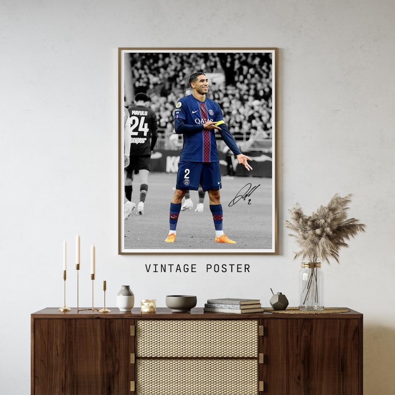 Achraf Hakimi Poster, Morocco Football Art, PSG Soccer Print (digital ...