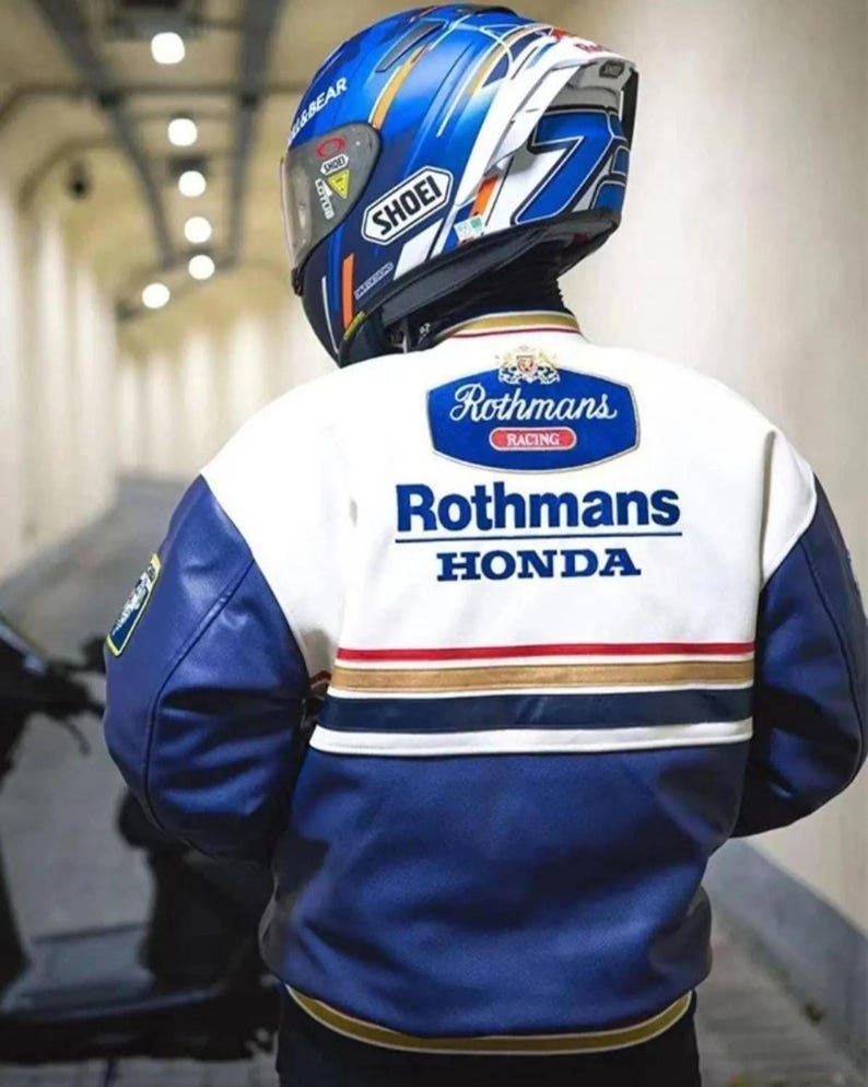 Rothmans Racing Honda Leather Jacket Vintage Style With Embroidered ...