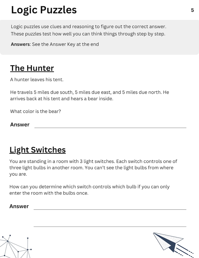 Brain Teasers & Printable Puzzles - Instant Download: 35 Riddles, Logic ...