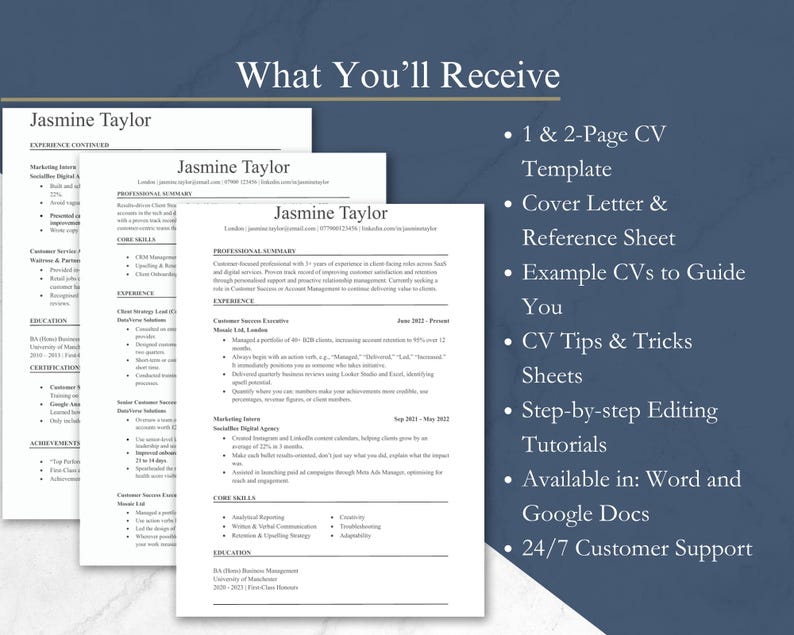 Ats-friendly Editable Resume CV Template Bundle for Word & Google Docs ...