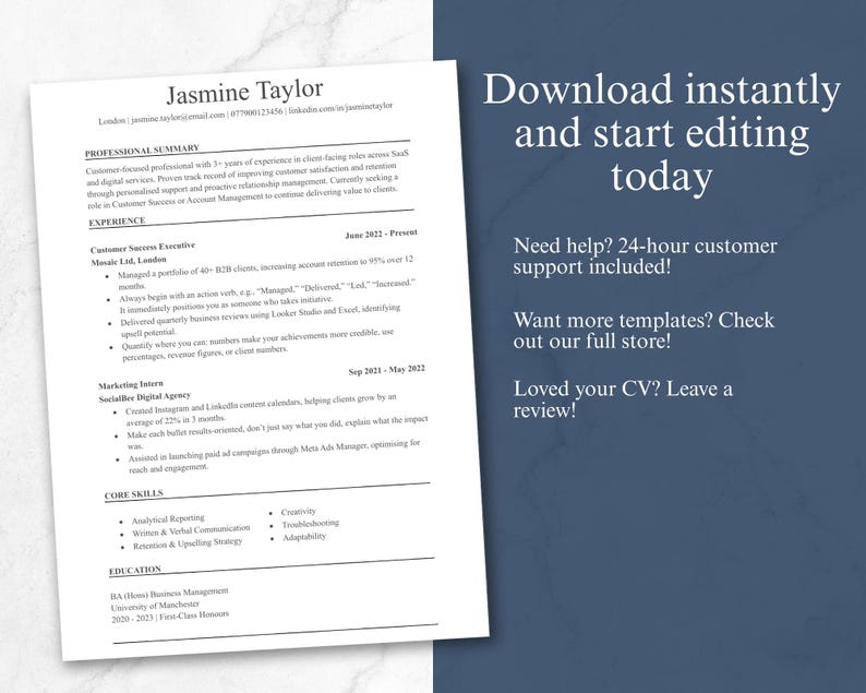 Ats-friendly Editable Resume CV Template Bundle for Word & Google Docs ...