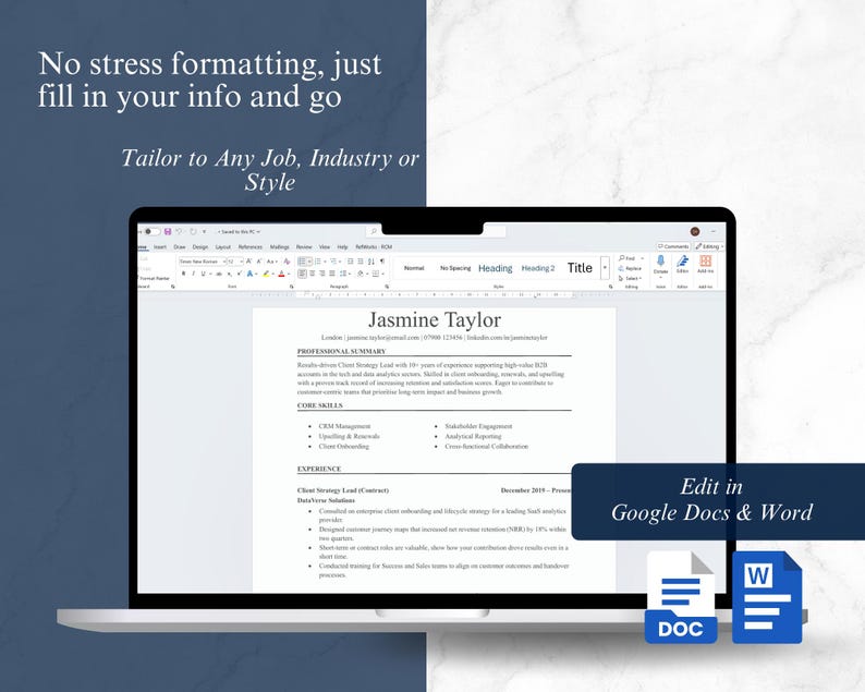 Ats-friendly Editable Resume CV Template Bundle for Word & Google Docs ...