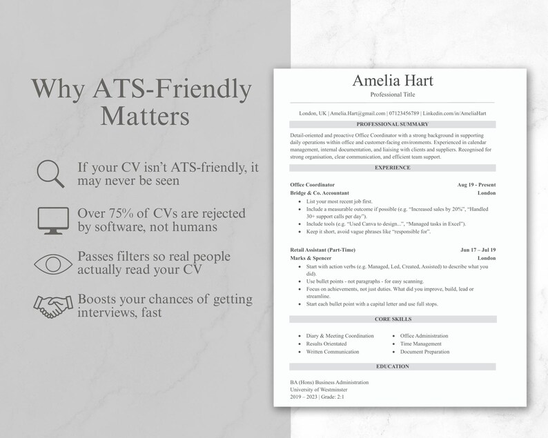 ATS Resume Template: Editable CV Template Bundle for Word & Google Docs ...