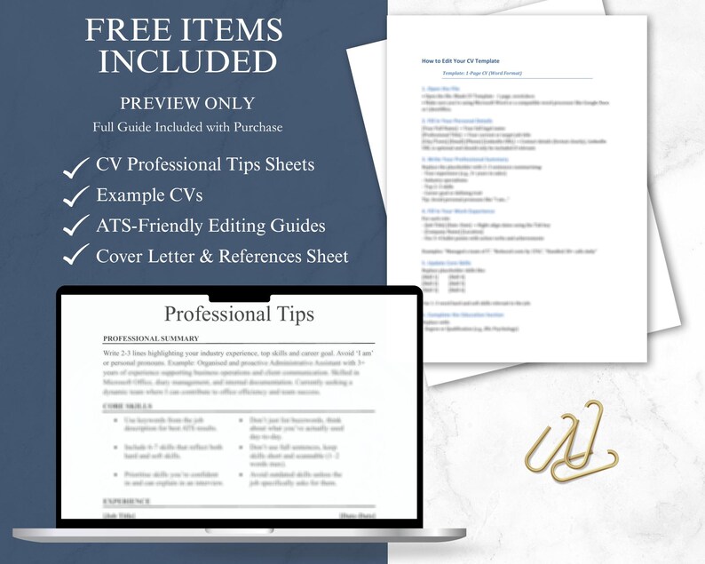 Ats-friendly Editable Resume CV Template Bundle for Word & Google Docs ...