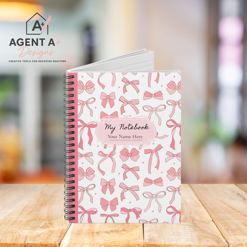 Personalized Cute Pink Bow-themed Spiral Notebook, Pink Stationery ...