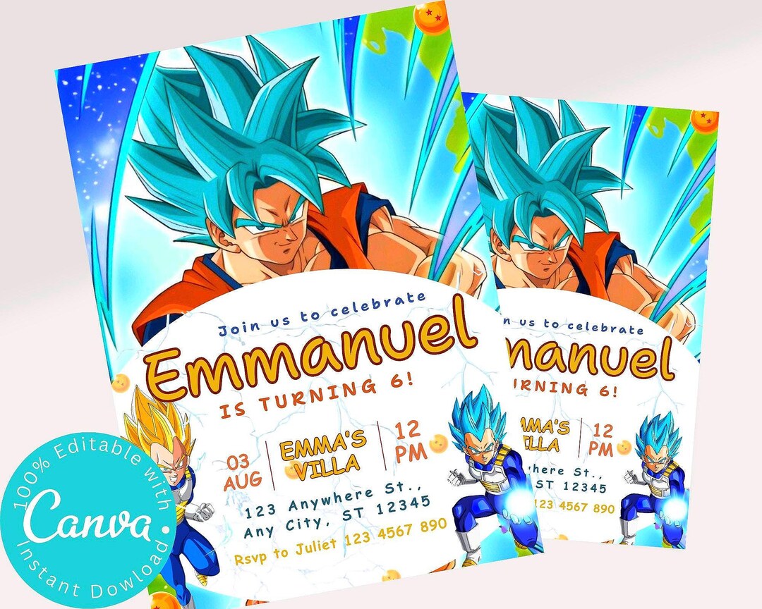Goku and Vegeta Birthday Invitation | Dragon Ball Z Kids Party Invite ...