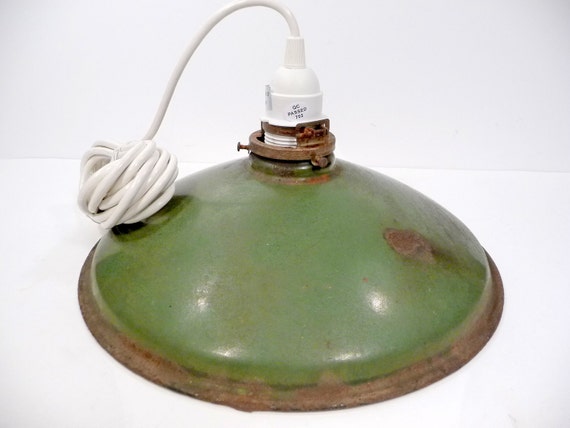 Items similar to Antique Green Gas Station Enamel Light on Etsy