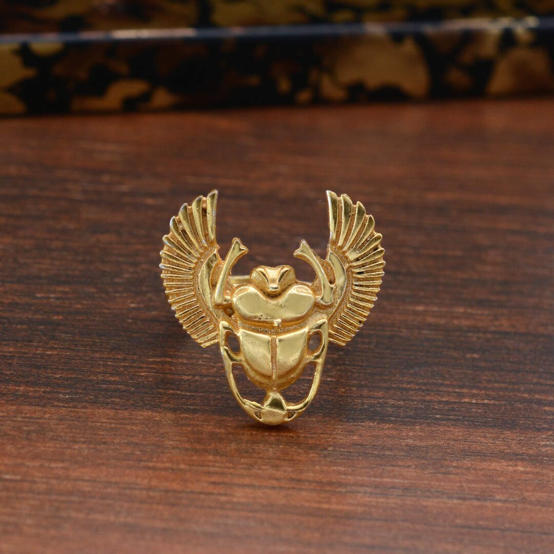 Scarab Beetle Brass Ring – Winged Insect Design – Adjustable Band ...