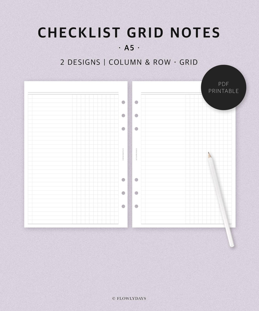 A5 Checklist Notes Printable | 2 Designs Lined & Grid PDF | Minimalist ...