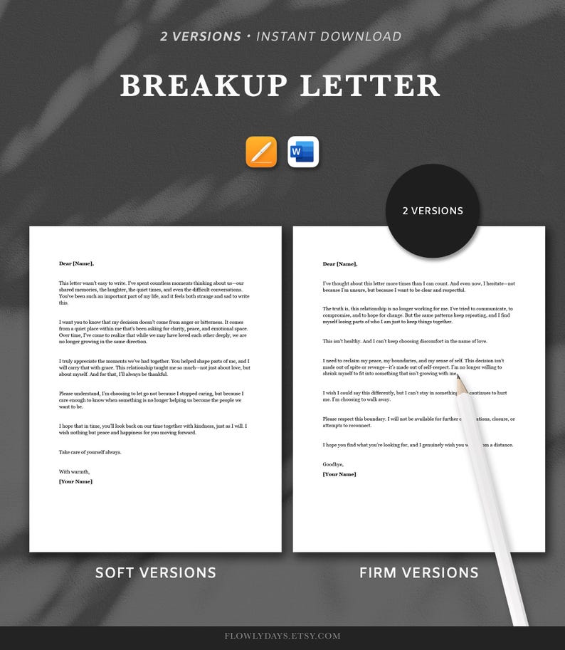 Editable Breakup Letter Template: Soft & Firm Versions (instant ...