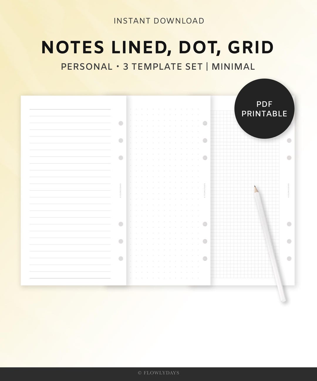 Personal Notes Template, Printable PDF Inserts Lined Dot Grid, Planner ...