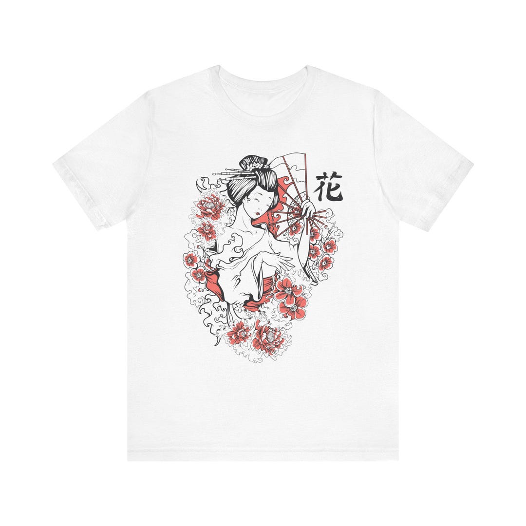 Geisha Floral T-shirt, Japanese Aesthetic Tee, Elegant Geisha Graphic ...