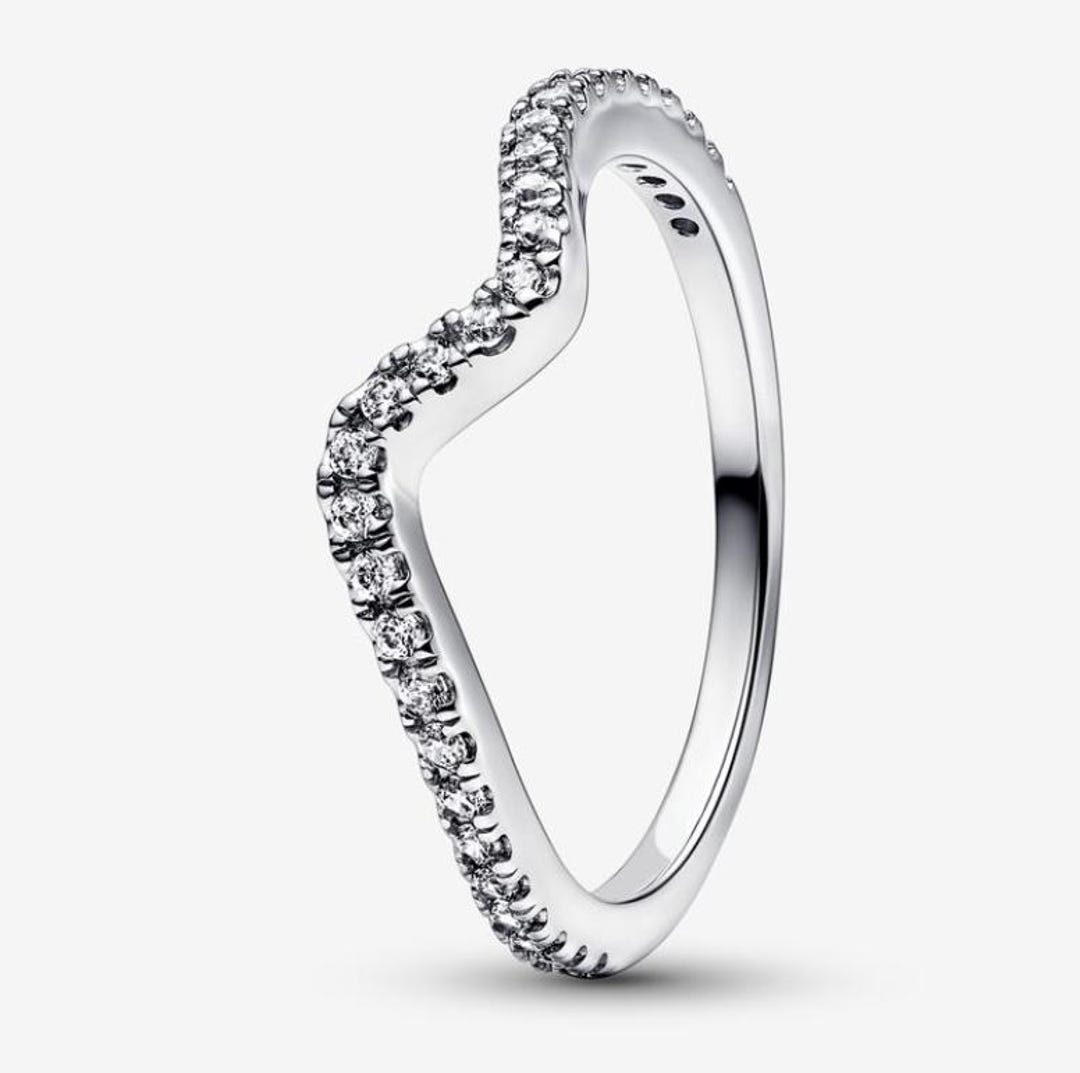 Pandora Timeless Ring Stackable Sparkling Wave Ring Sterling Silver ...