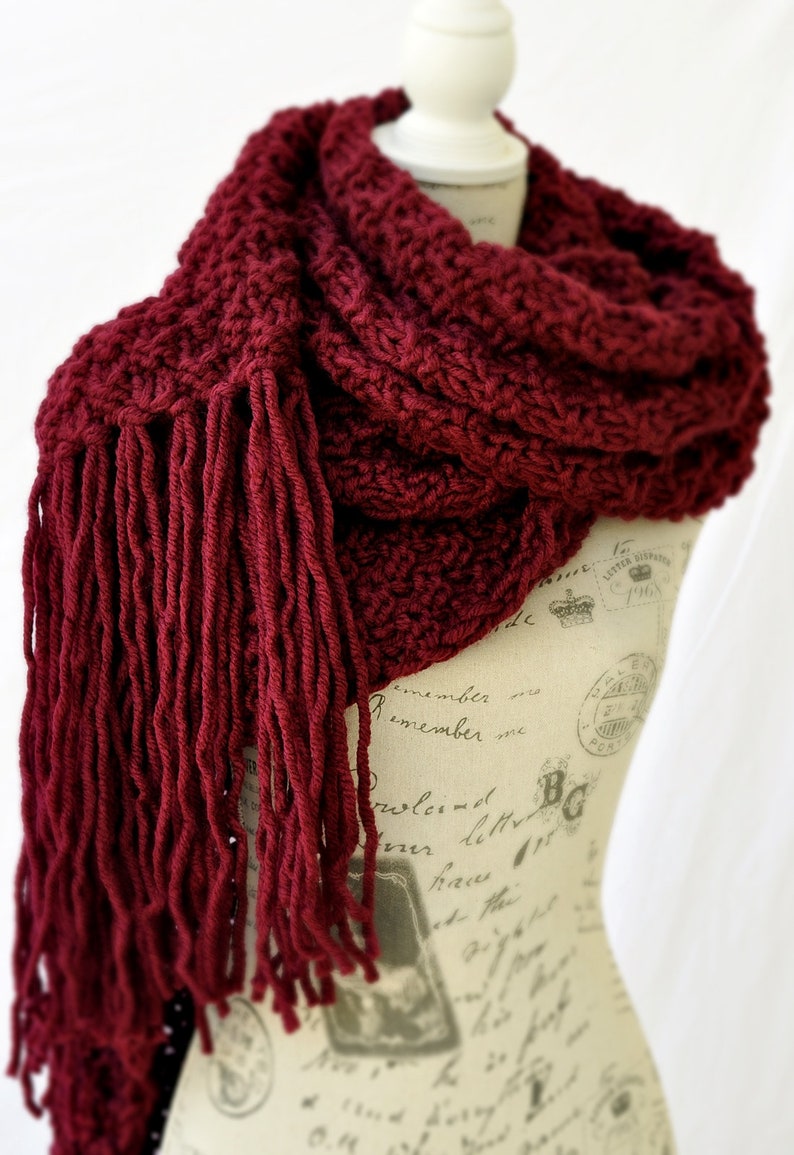 Super Scarf, Oversized Burgundy Knit Scarf, Extra Wide Chunky Scarf ...