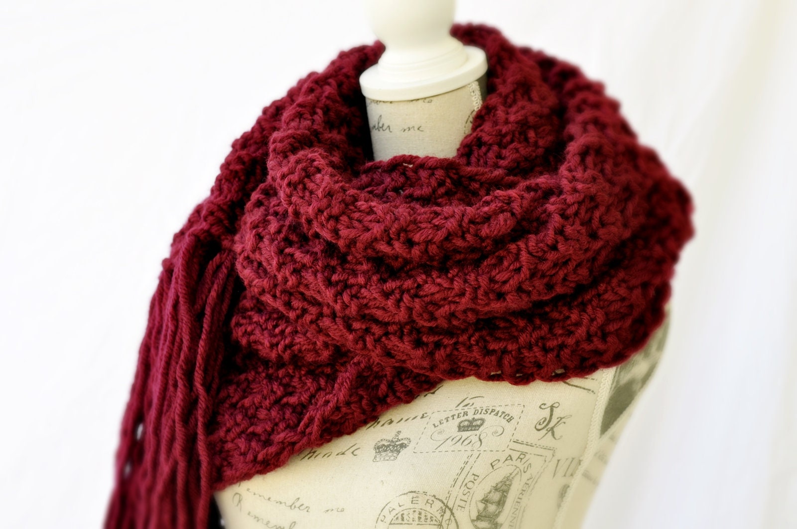 Super Scarf, Oversized Burgundy Knit Scarf, Extra Wide Chunky Scarf ...