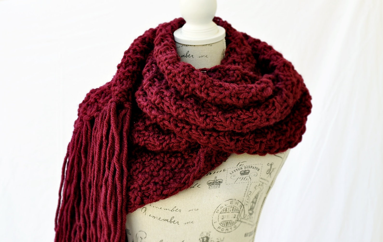 Super Scarf, Oversized Burgundy Knit Scarf, Extra Wide Chunky Scarf ...