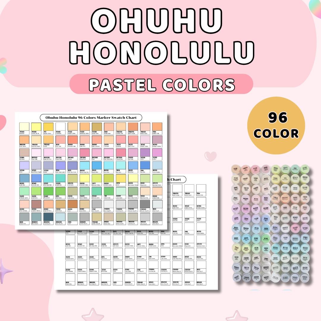 Ohuhu Honolulu 96 Swatch Chart for Pastel Brush Tip Alcohol Marker Set ...