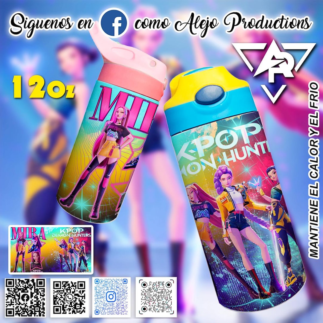 K-pop Demon Hunters 12oz Skinny Tumbler Design | Huntrix Rumi Zoey Mira ...