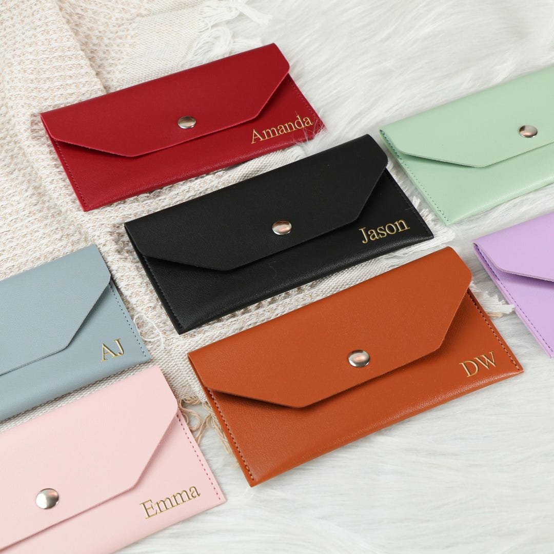 Personalized Leather Envelope Wallet | Slim Credit Card Holder ...