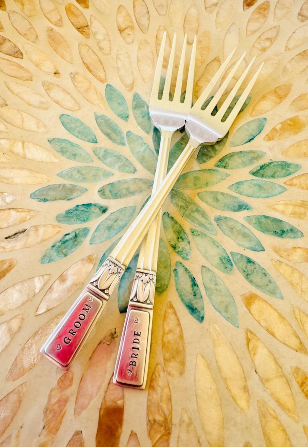 Vintage Stamped Fork Set - Bride & Groom, Hand Stamped, Silver Plated ...
