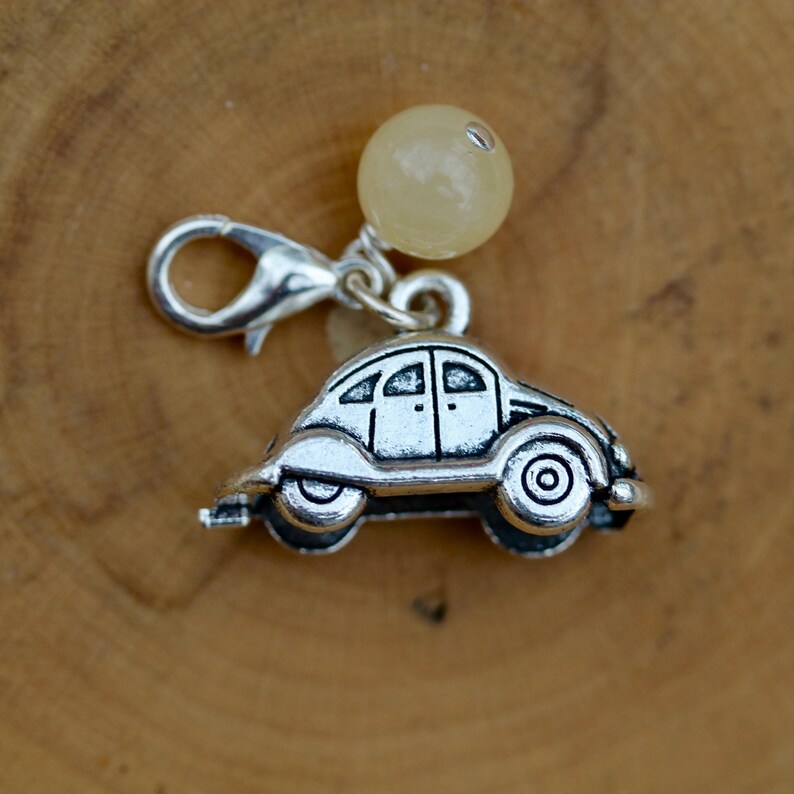 Clip on charm VW Beetle with Aragonite drop detail by | Etsy
