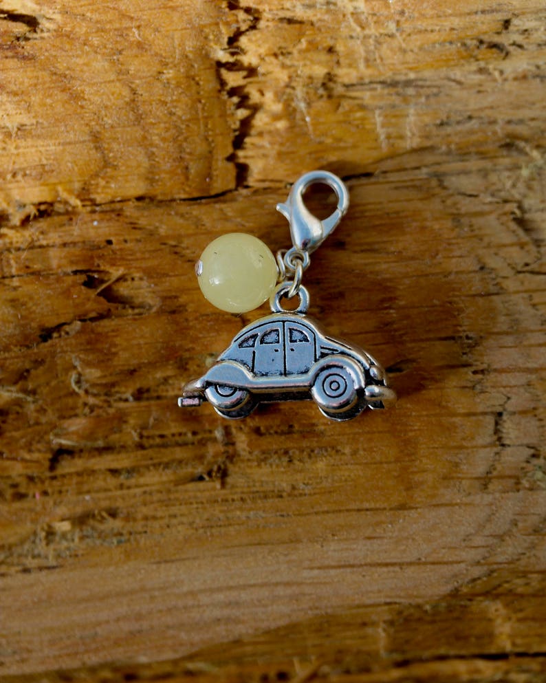 Clip on charm VW Beetle with Aragonite drop detail by | Etsy