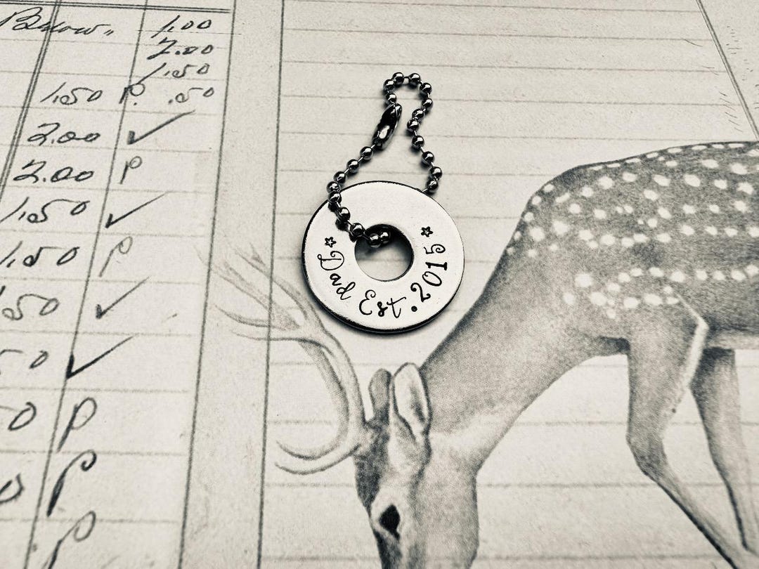 Stamped Dad Est. Token Charm: Personalized Date, Keychain Ball Chain - Etsy