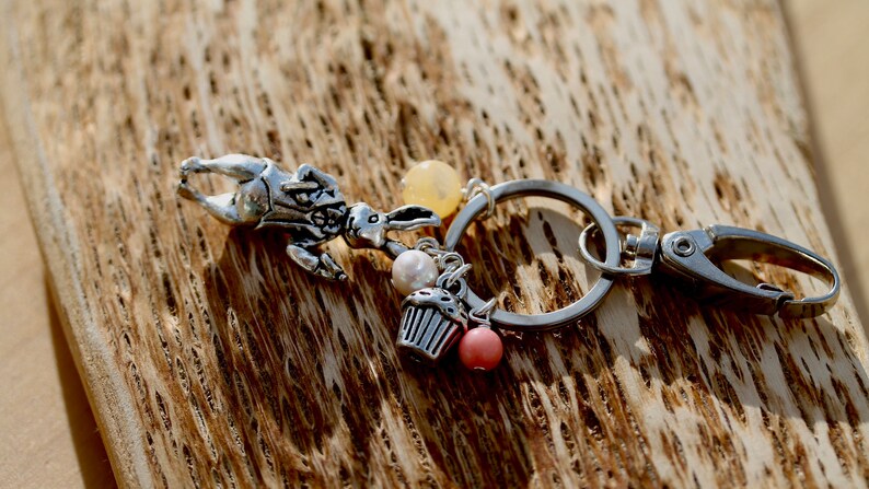Keychain With Semi Precious Stones Coral Aragonite - Etsy