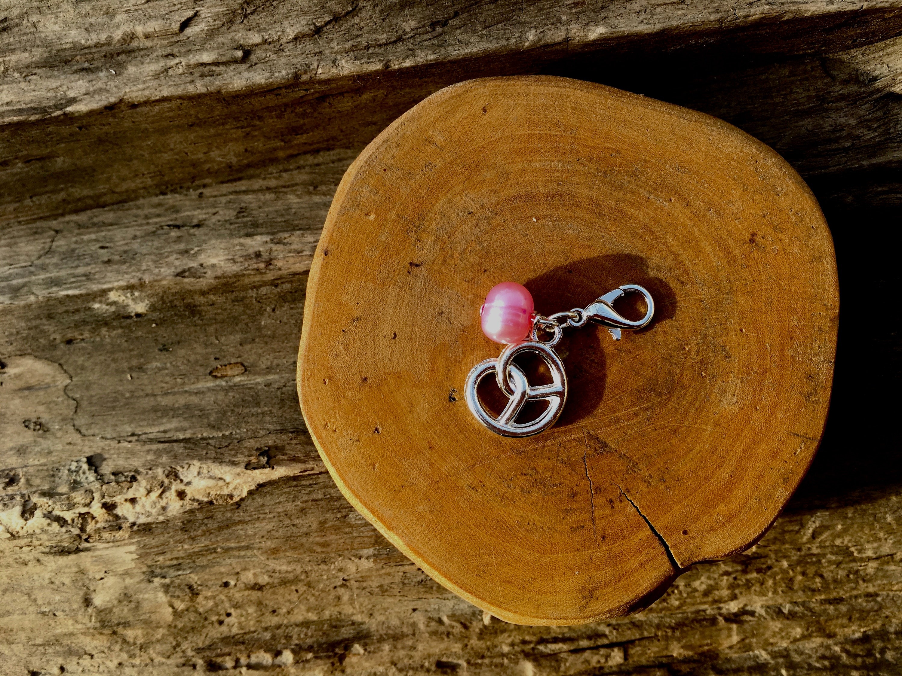 Clip on Charm Heart Pretzel With Pink Freshwater Pearl Drop | Etsy
