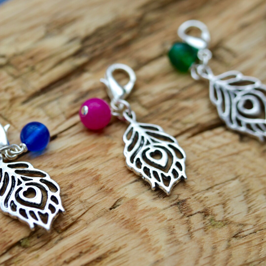 Clip on Charm Peacock Feather With Pink Jade Drop by Twinkle Jewellery ...