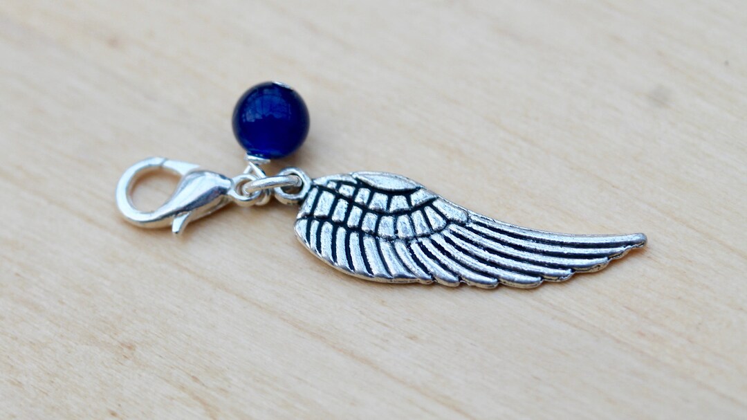 Clip on Charm Angel Wing With Royal Blue Agate Drop Detail - Etsy