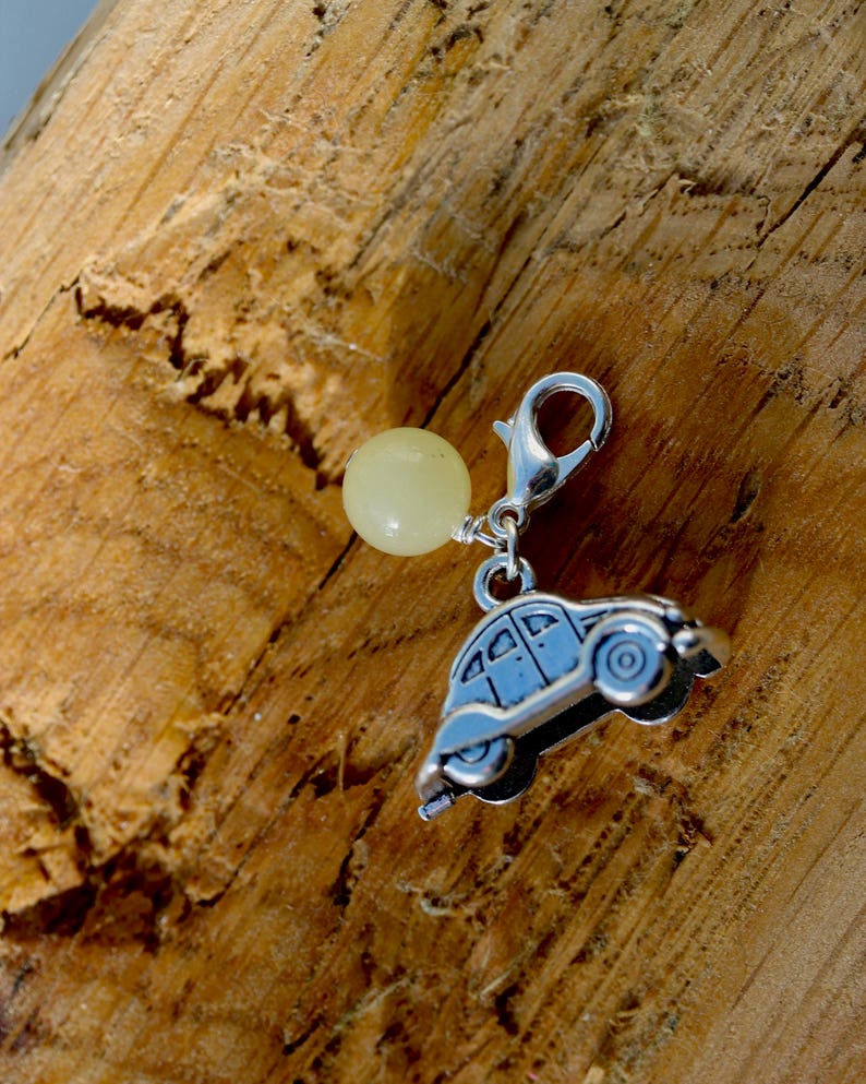 Clip on charm VW Beetle with Aragonite drop detail by | Etsy