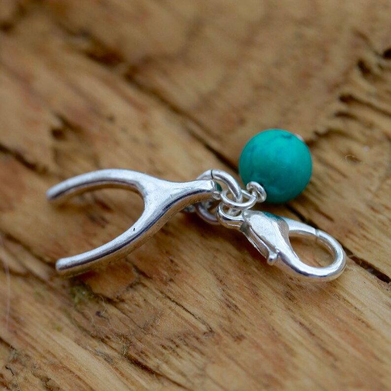 Clip on Charm Wishbone With Turquoise Drop Detail by Twinkle - Etsy
