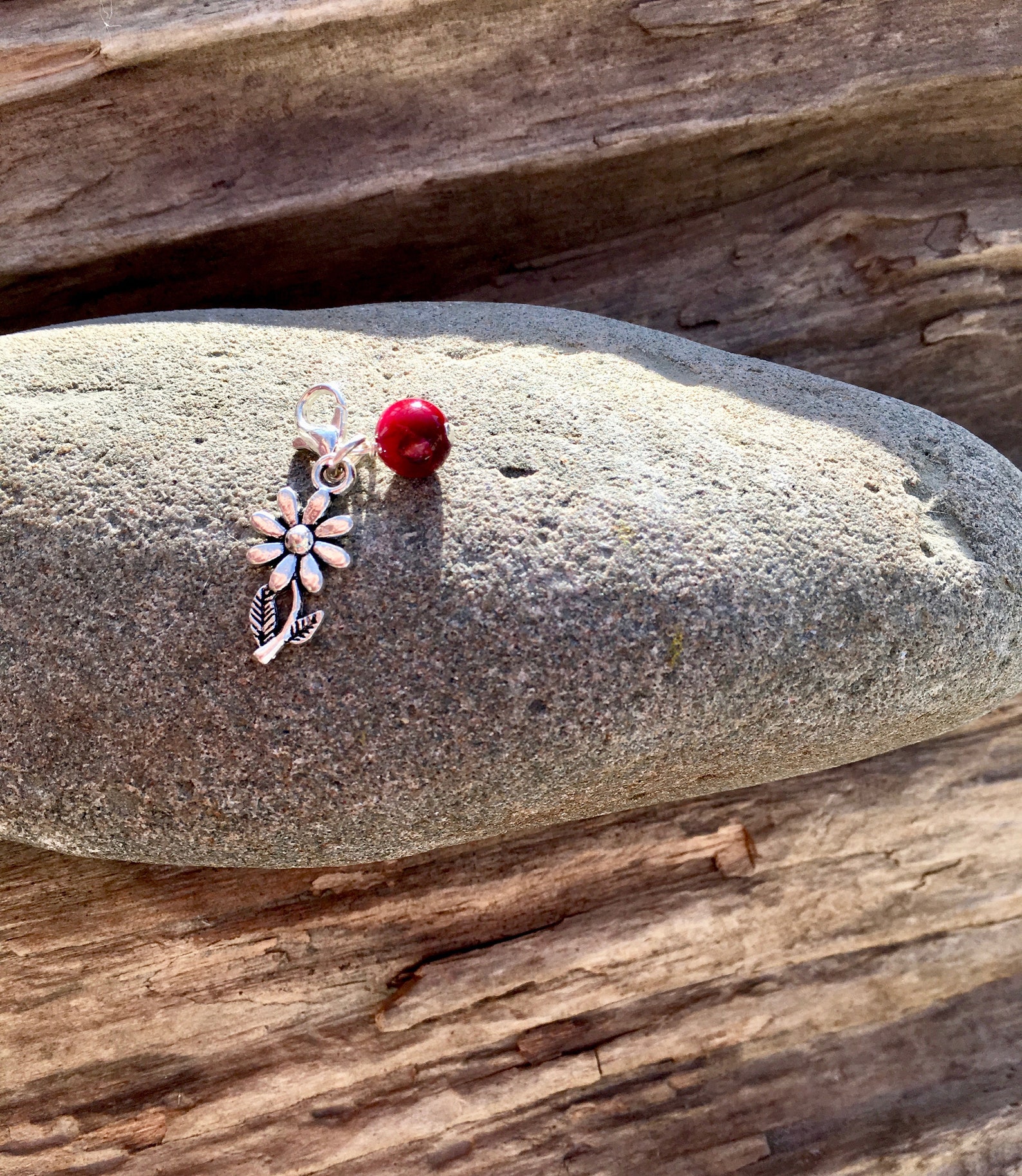 Clip on Charm Daisy With Banded Pink Agate Journal - Etsy