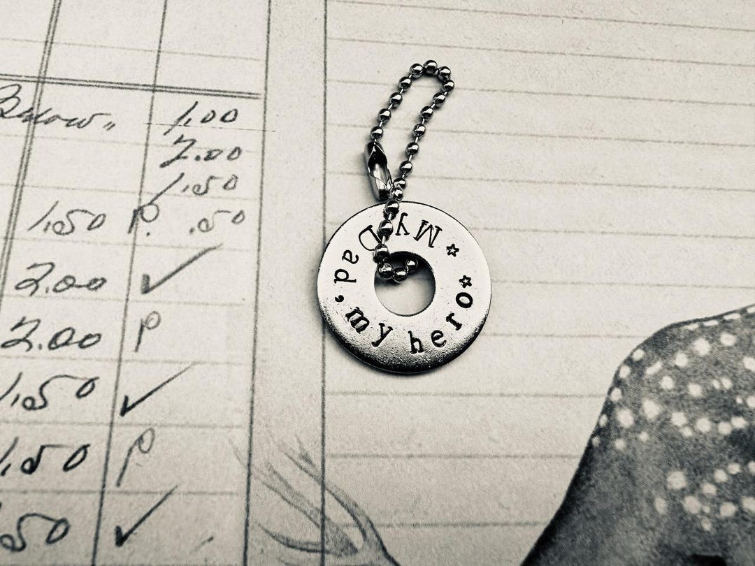 Stamped Token Charm - My Dad, My Hero X, Hand Stamped, Fathers Day Gift ...