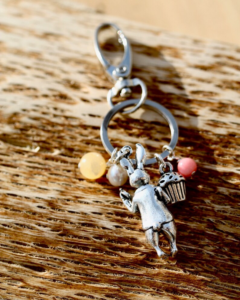 Keychain With Semi Precious Stones Coral Aragonite - Etsy