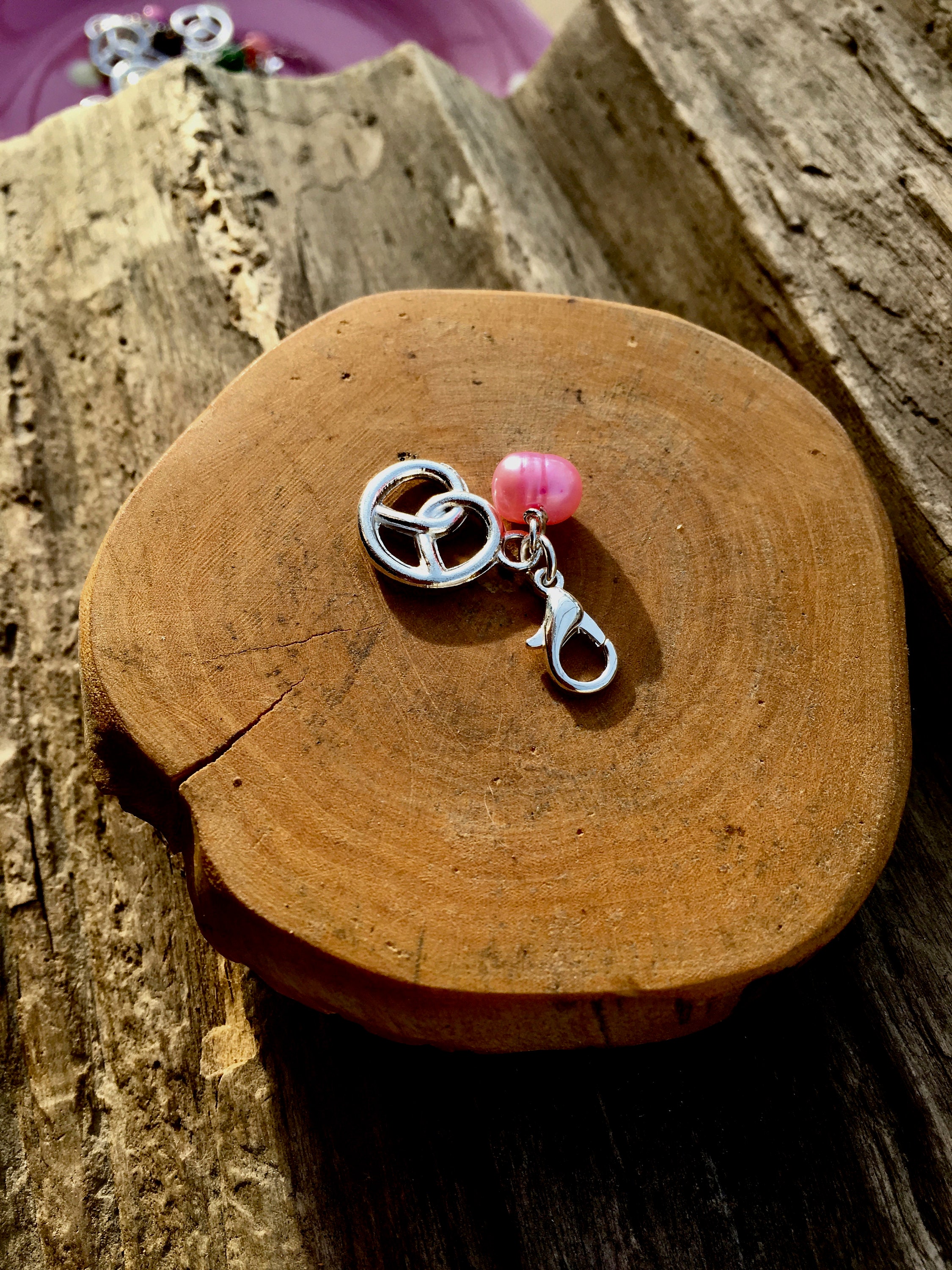 Clip on Charm Heart Pretzel With Pink Freshwater Pearl Drop | Etsy