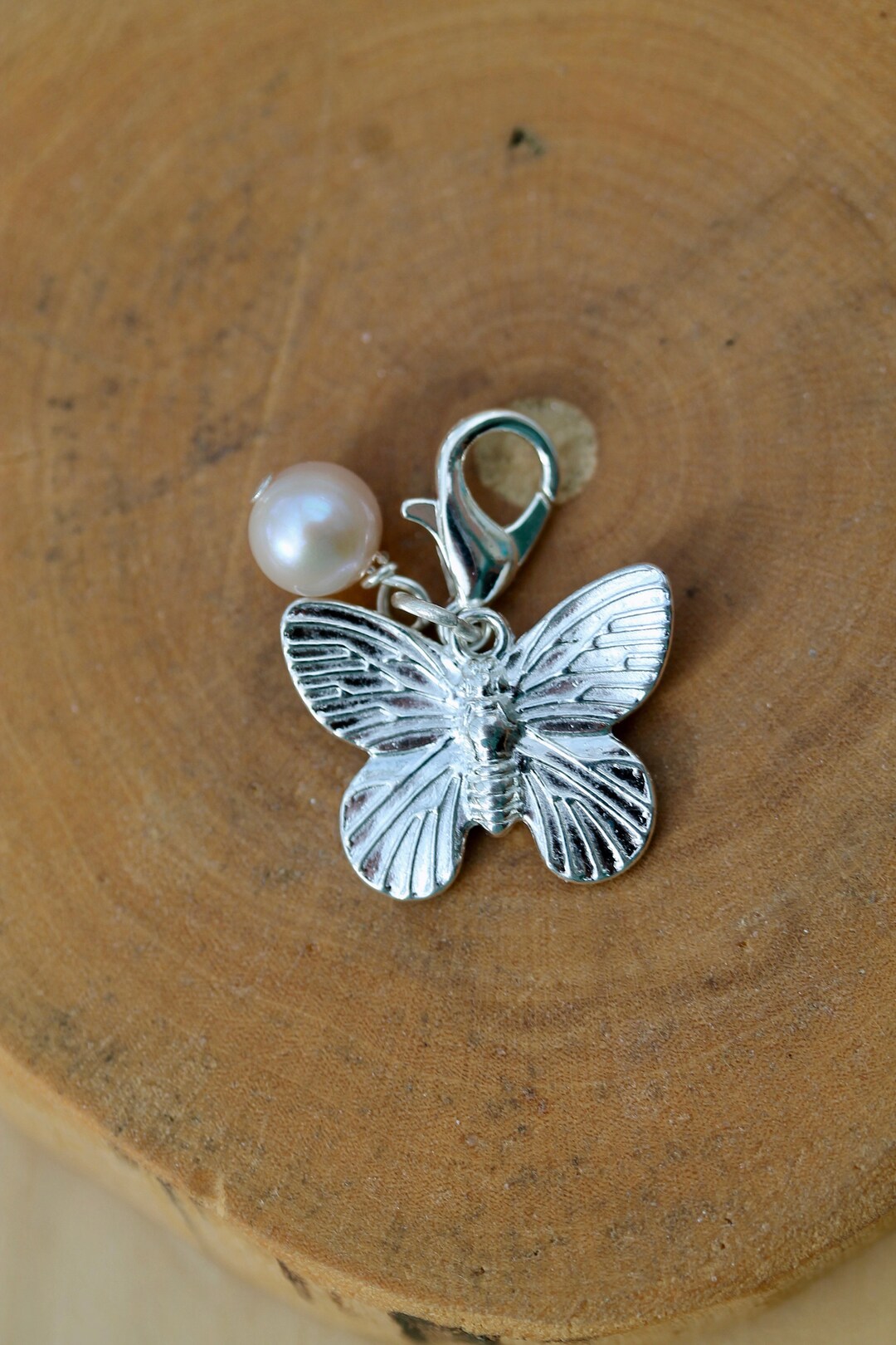 Butterfly Clip on Charm: Silver Plated With Cream Freshwater Pearl - Etsy