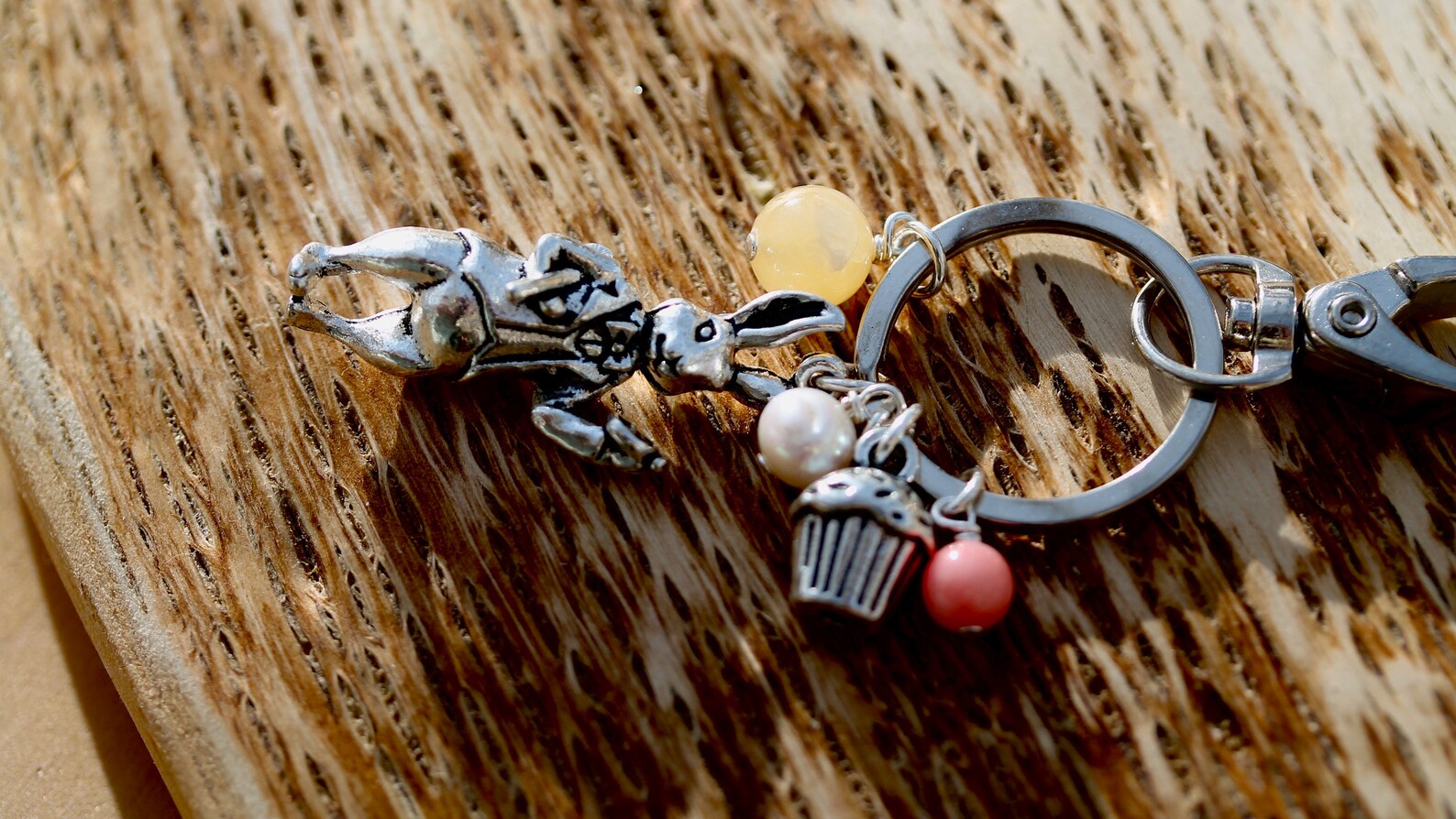 Keychain with Semi Precious stones Coral Aragonite | Etsy