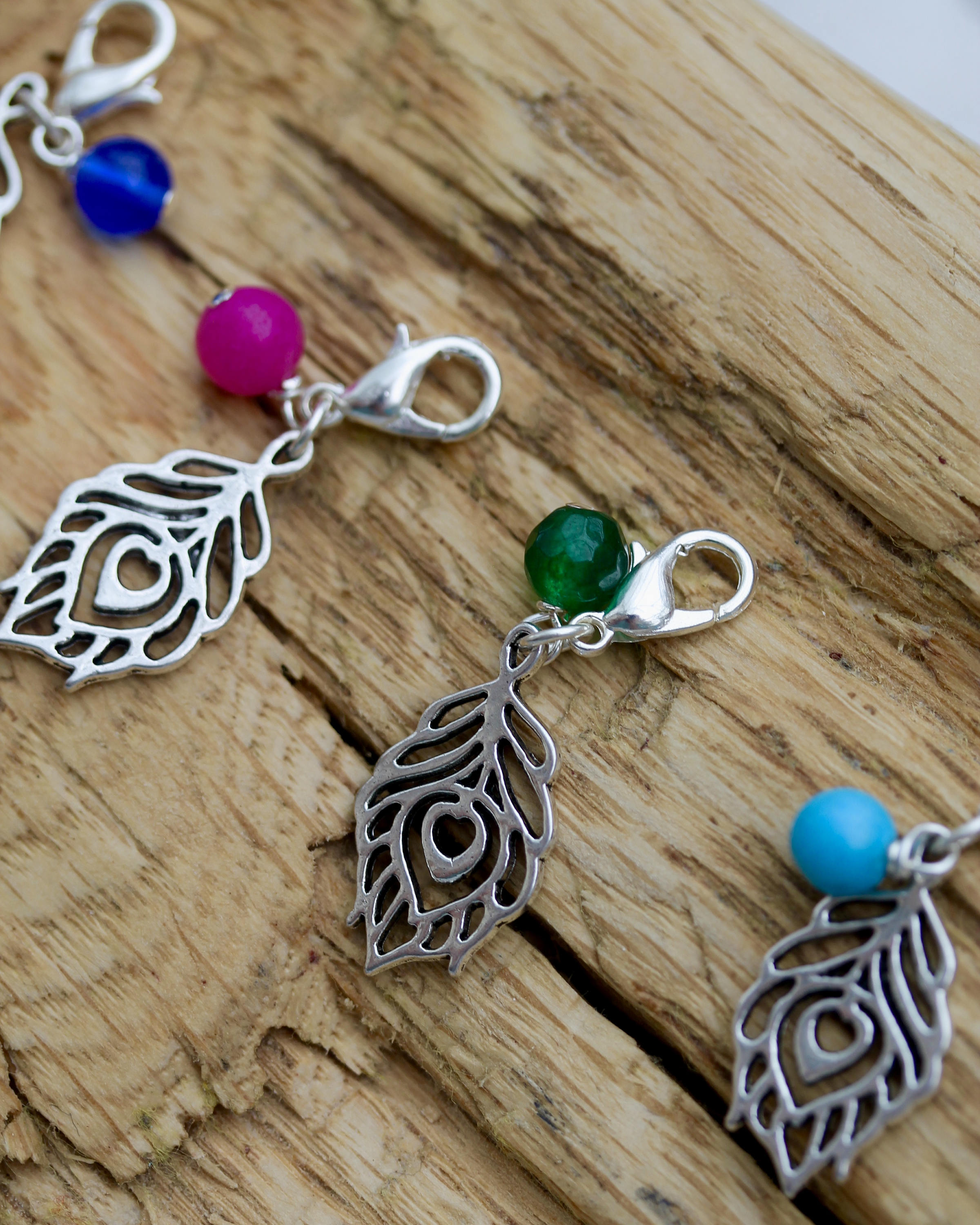 Clip on Charm Peacock Feather With Pink Jade Drop by Twinkle - Etsy UK