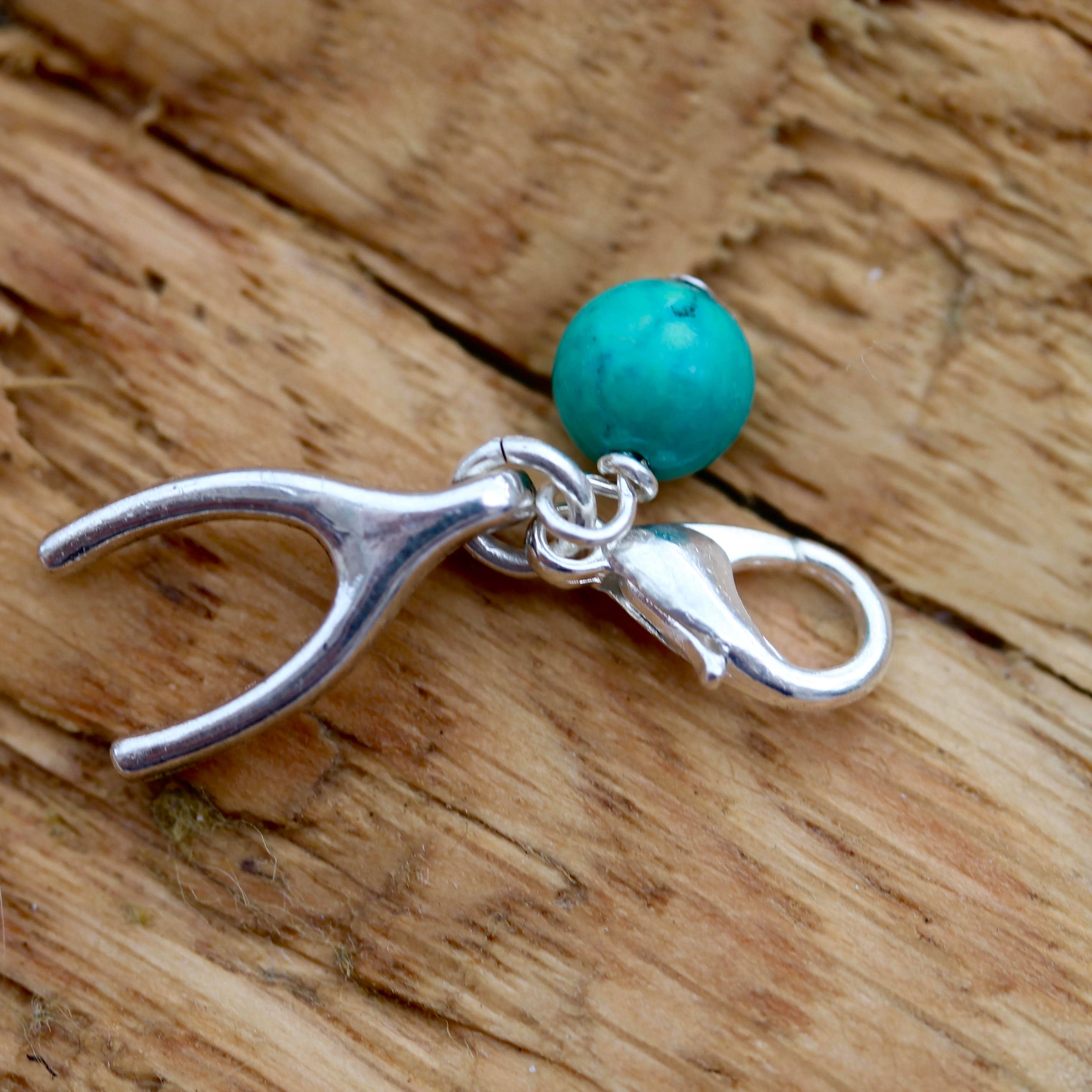 Clip on charm Wishbone with Turquoise drop detail by Twinkle | Etsy