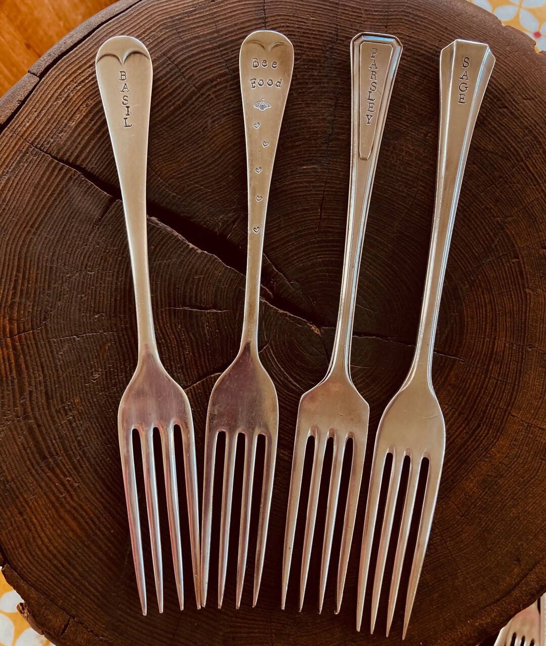 Hand Stamped Vintage Fork Plant Markers: Basil, Parsley, Sage - Etsy